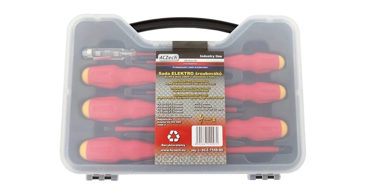 4CZech sada šroubováků elektro VDE 1000V, PL + PH + zkoušečka PROFI, PH kufr, 4CZ-7556-60 ...